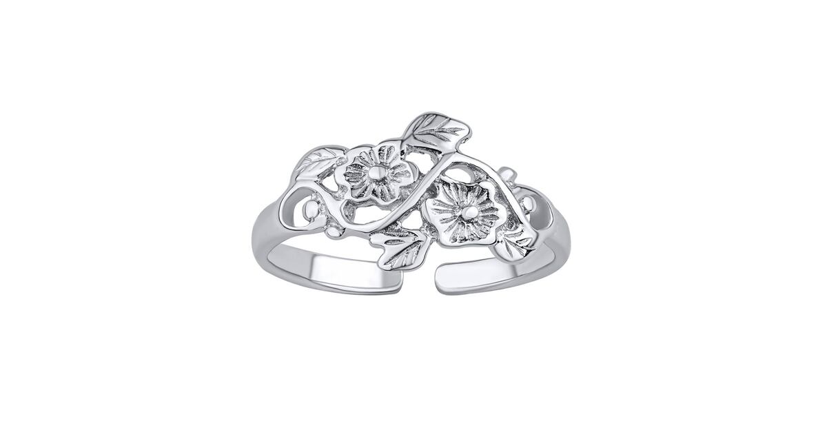 Offener Zehenring aus Silber 925 Blumenring - SILVEGO Schmuck